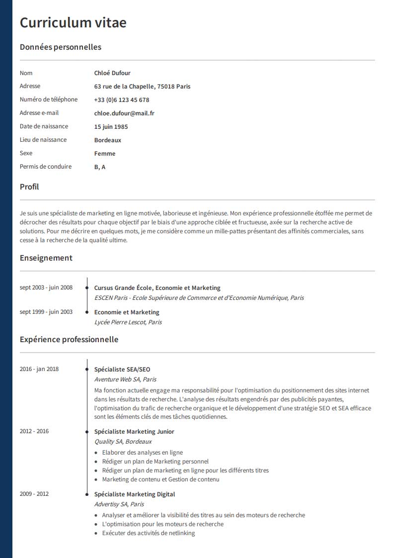 Exemples de cv professionnel à télécharger - CVmaker
